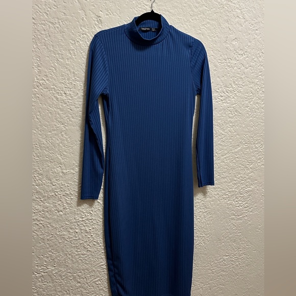Boohoo | Dresses | Boohoo Navy Long Sleeve Ribbed Dress | Poshmark